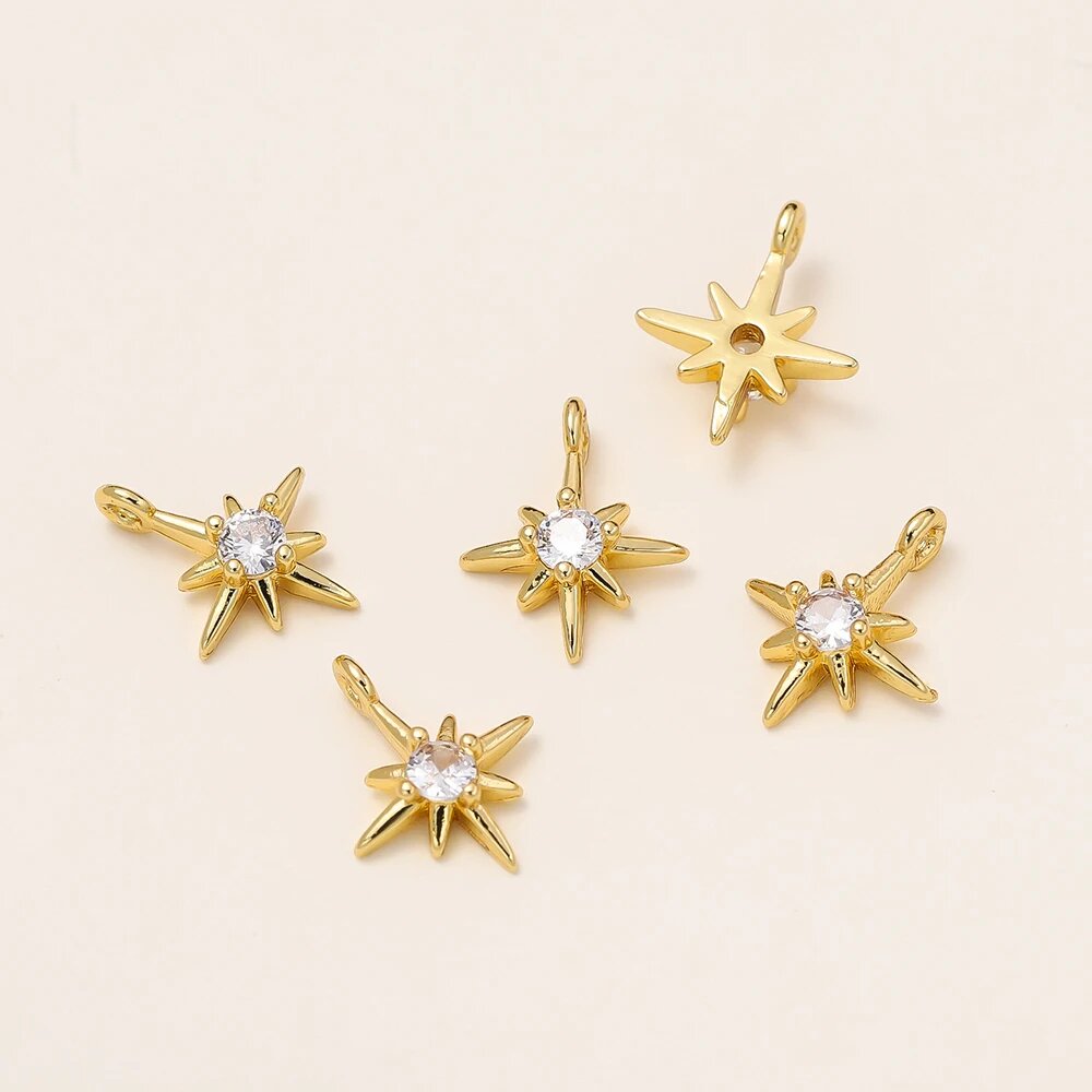 Подвески звезды латунные 18K Gold, 10 шт.