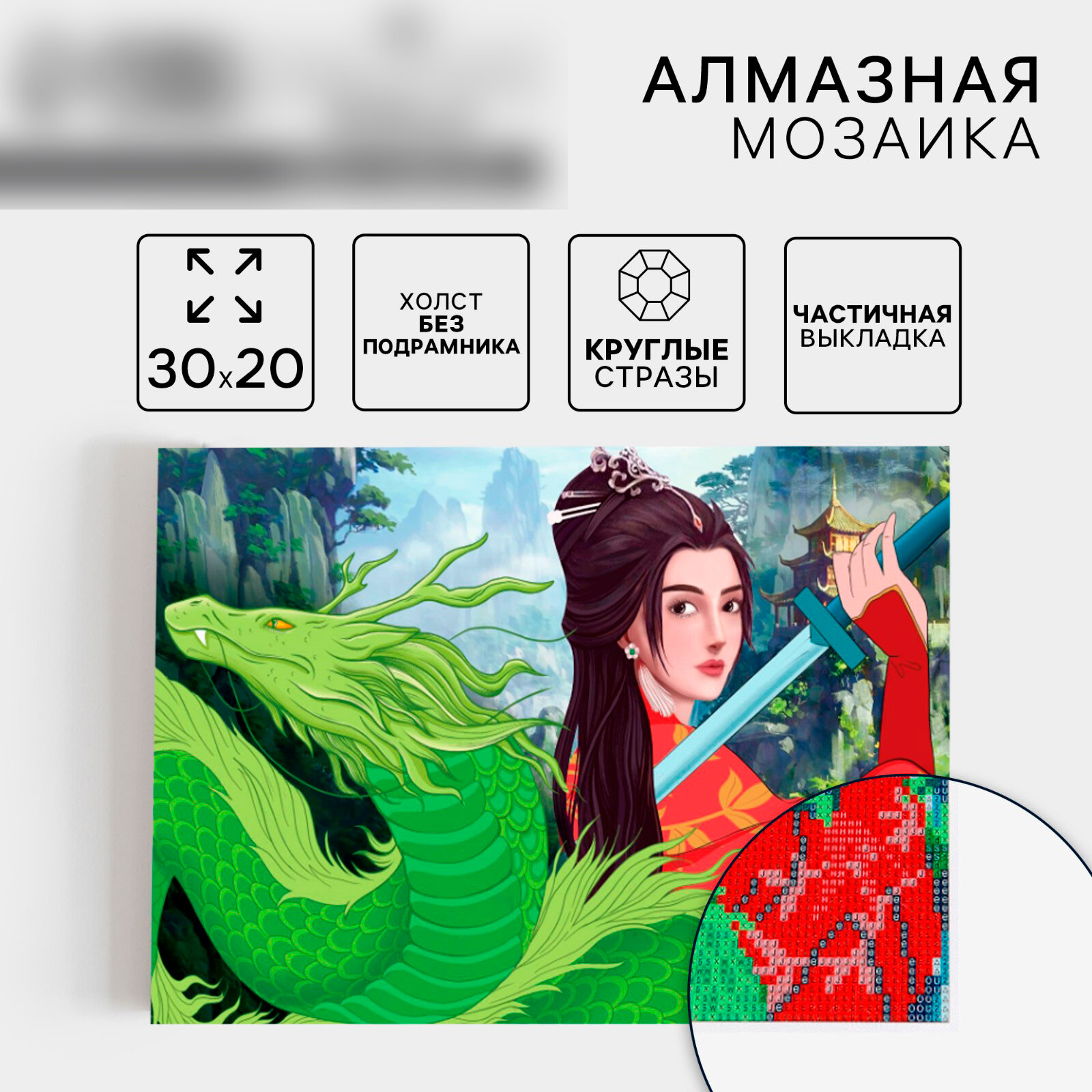 Алмазная мозаика, 1 шт. с частичным заполнением на холсте Девушка с драконом , 20 х 30 см