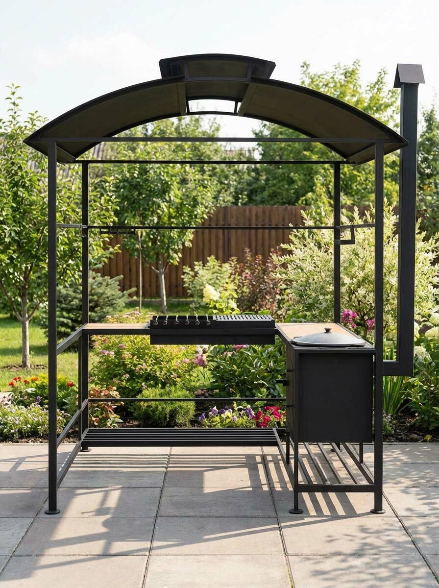Беседка с мангалом Вилла-3 жаровня 6 мм, печь 6 мм