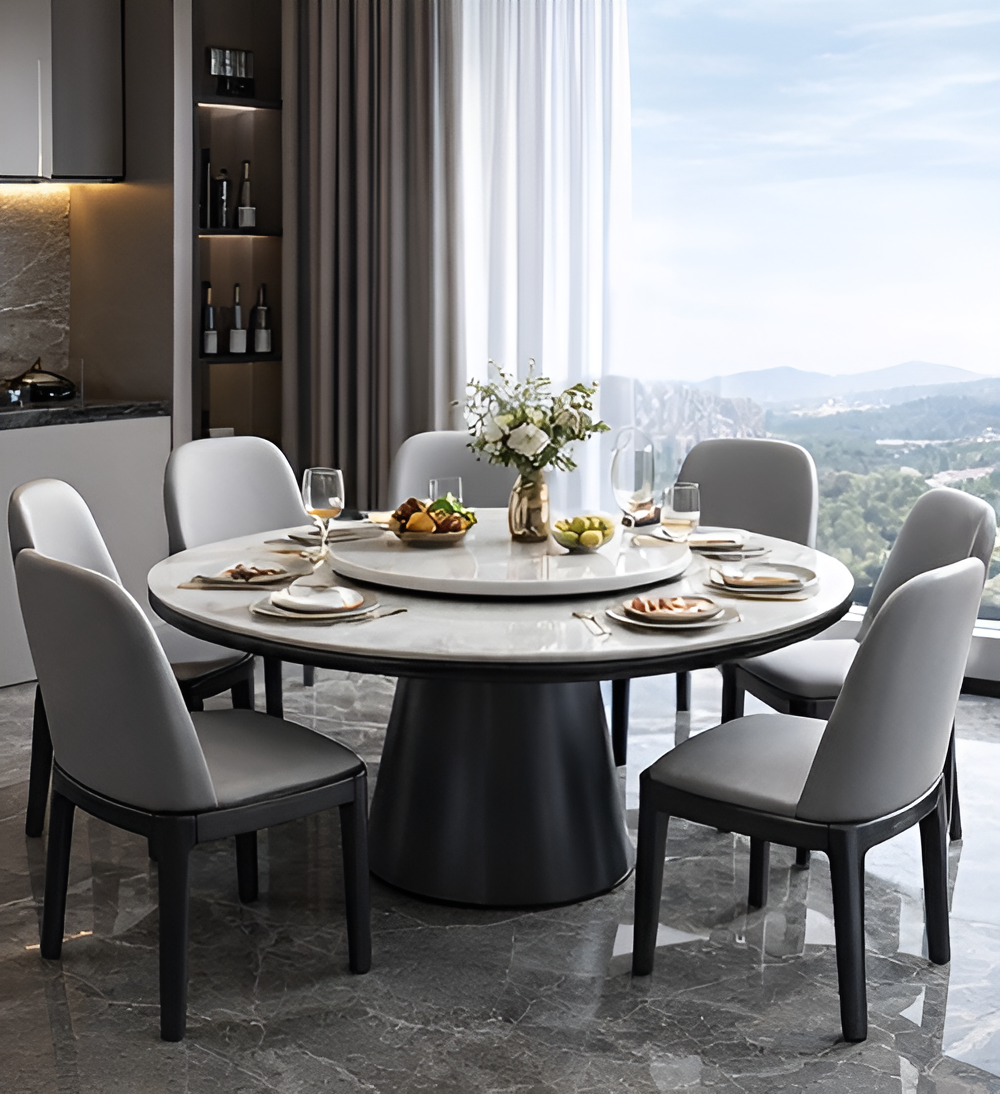 Круглый стол "StayMeb", деревянный, поворотный, с поворотной вставкой, 130х150х80 см коричневый черный