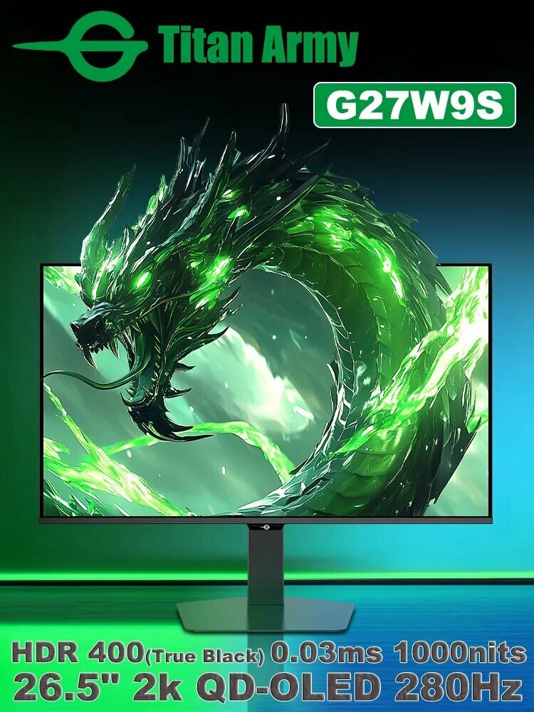 Titan Army 26.5" Монитор G27W9S 2K QD-OLED 2560*1440 280Гц 0.03мс(GTG), HDR Ture Black 400,100% sRGB, 99% DCI-P3, 98% Adobe RGB, черный матовый