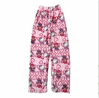 Пижама Hello Kitty в стиле Y2K, аниме-стиль, женская пижама, домашняя одежда с мультяшными мотивами, длинные брюки, повседневная домашняя одежда, зимние брюки. Размер: M 38-45 кг