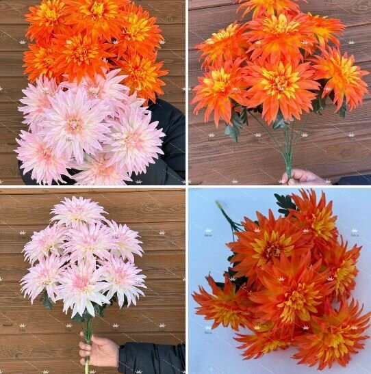 Цветы искусственные - 20 букетов георгинов 50 см, 7 бутонов для интерьера дома, офиса, банкета, на кладбище, на пасху, на могилу