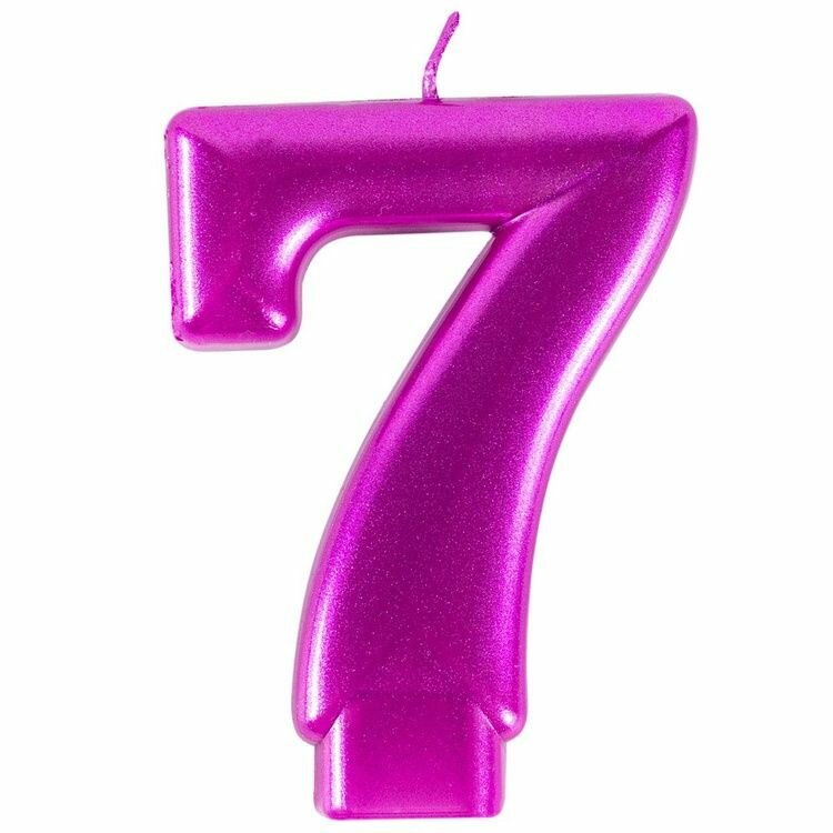 Свеча Веселая затея цифра 7, ярко-розовая, высота 8 см