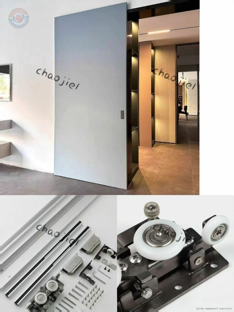 Мансардная раздвижная система, амбарный механизм, внутренняя дверь, скрытая направляющая, плавное и бесшумное закрывание, кухня-спальня, современный интерьер