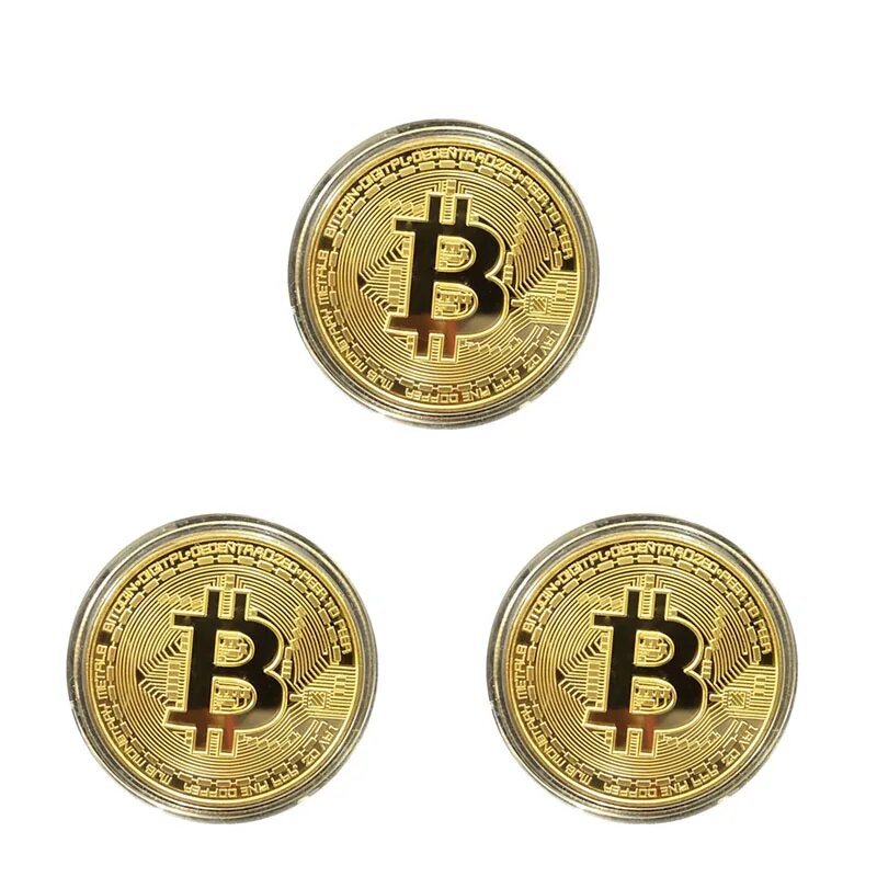 3шт. Коллекционные монеты Bitcoin, Золото