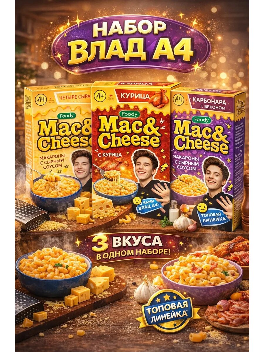 Набор 3 вкуса макарон Влад А4 Mac&Cheese по 143 гр