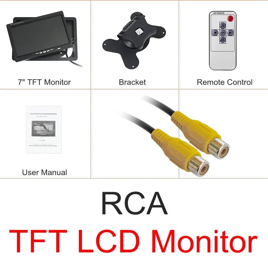 SMALUCK DC12V-24V 7-дюймовый TFT LCD монитор для автомобиля с поддержкой CVBS и 2 RCA Connector