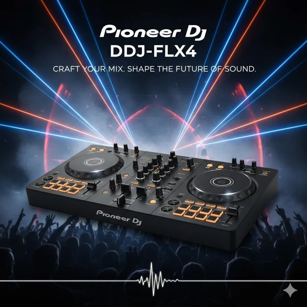 DJ-контроллер Pioneer DDJ-FLX4, Bluetooth, USB-C, двухканальный, для начинающих