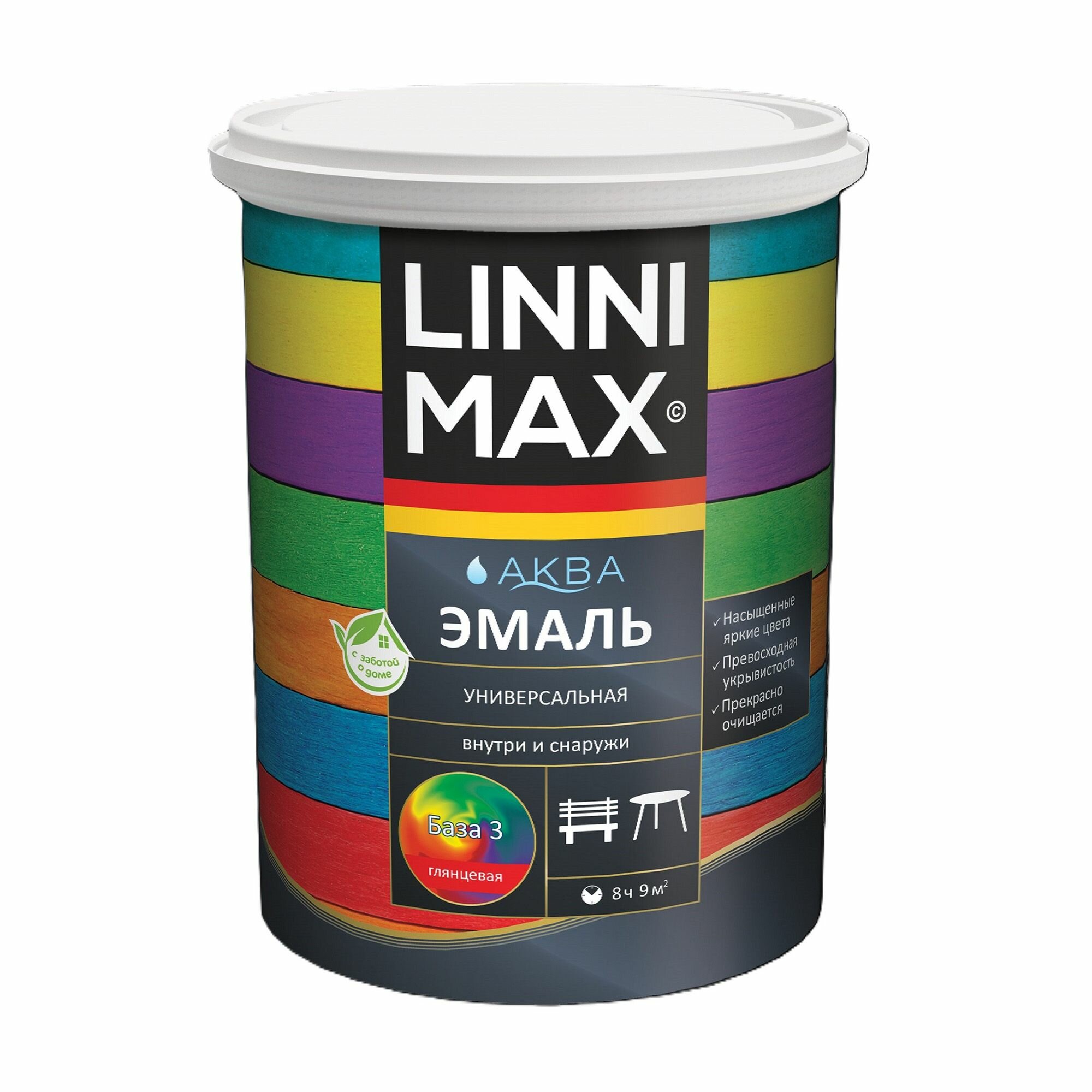 Эмаль универсальная Linnimax Аква, акриловая, глянцевая, база 3, бесцветная, 2,35 л