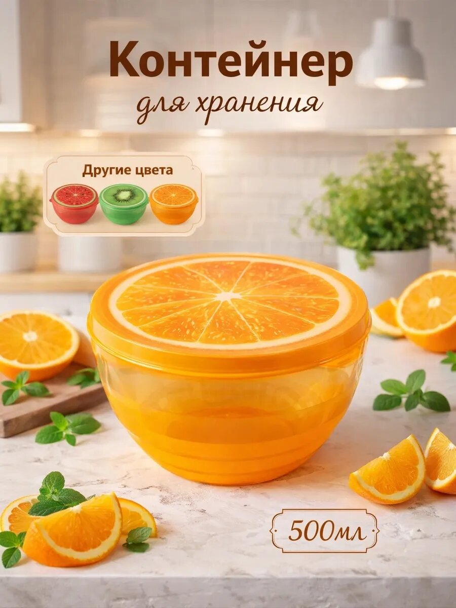 Контейнер для еды Доляна «Сочный фрукт», пластик, 500 мл, оранжевый