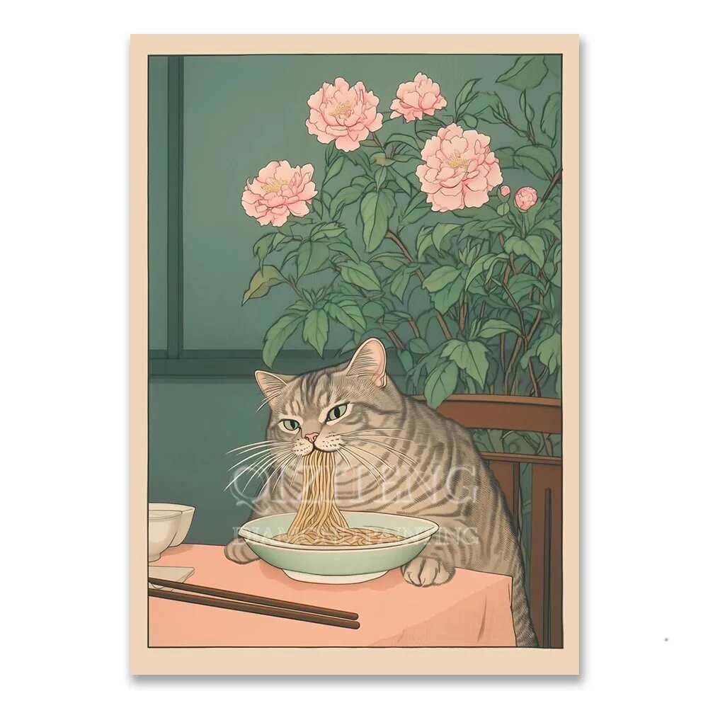 Алмазная живопись "Кот с лапшой", 20x30см, RT-3051