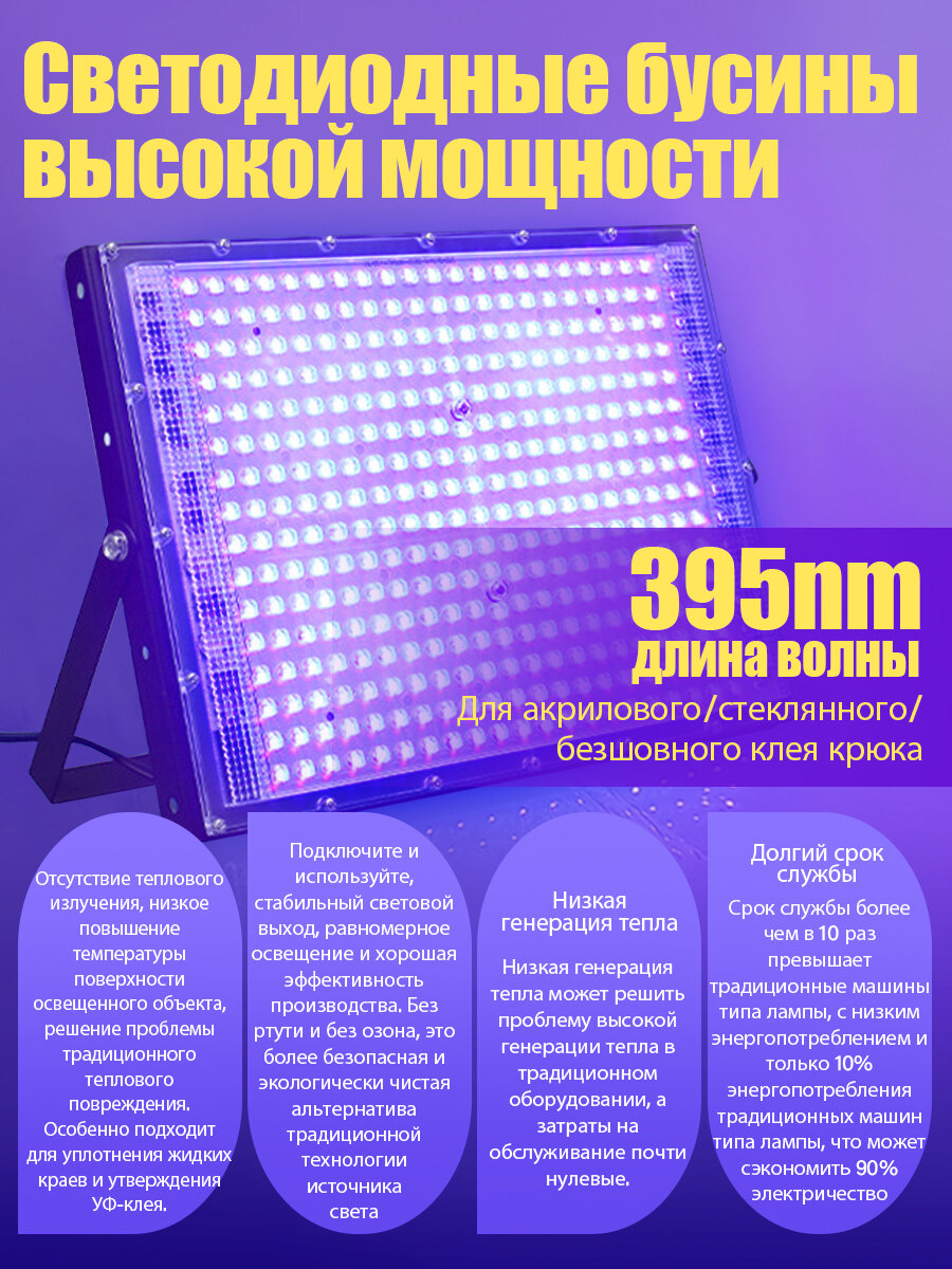Ортативная УФ лампа 395 нм 400Вт 336 светодиодов, черный свет для вечеринок, уличного освещения и полиграфии