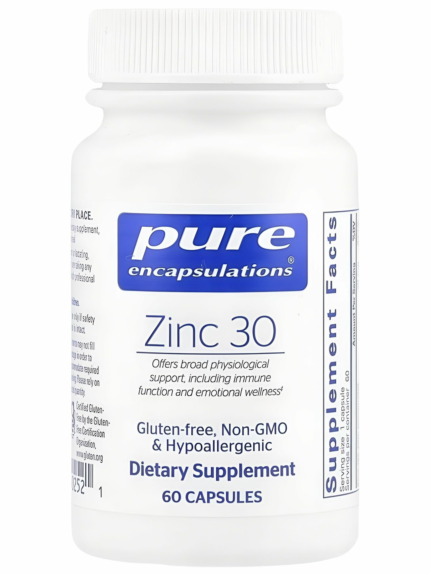 Pure Encapsulations, Zinc 30, Цинк пиколинат 30 мг, 60 капсул