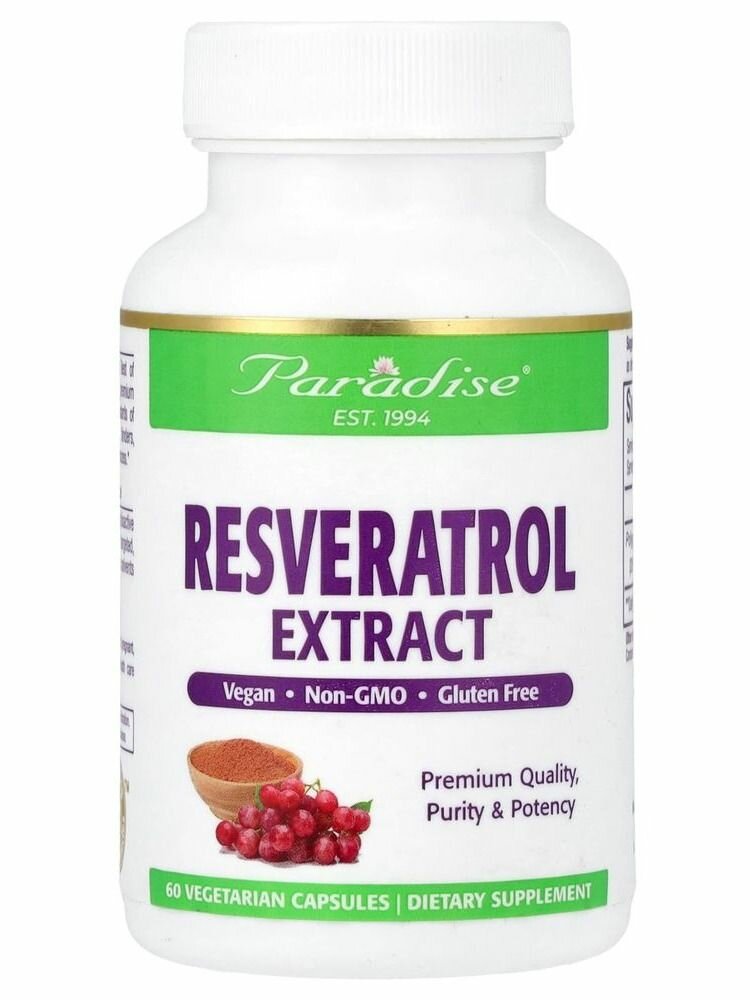 Экстракт ресвератрола, 60 вегетарианских капсул (100 мг на капсулу), Paradise Herbs