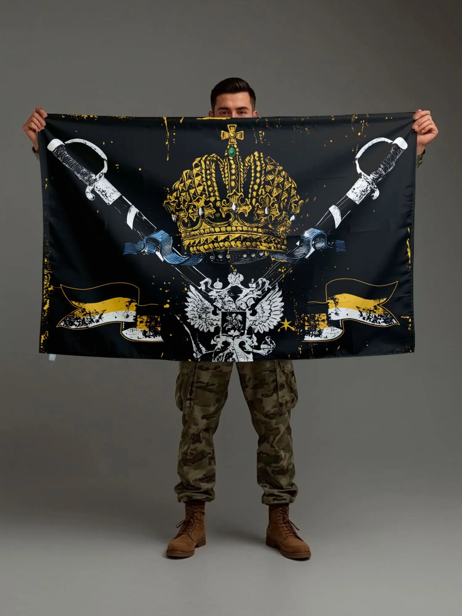 Флаг Корона Российской Империи, 70х105 см на шёлке для ручного древка