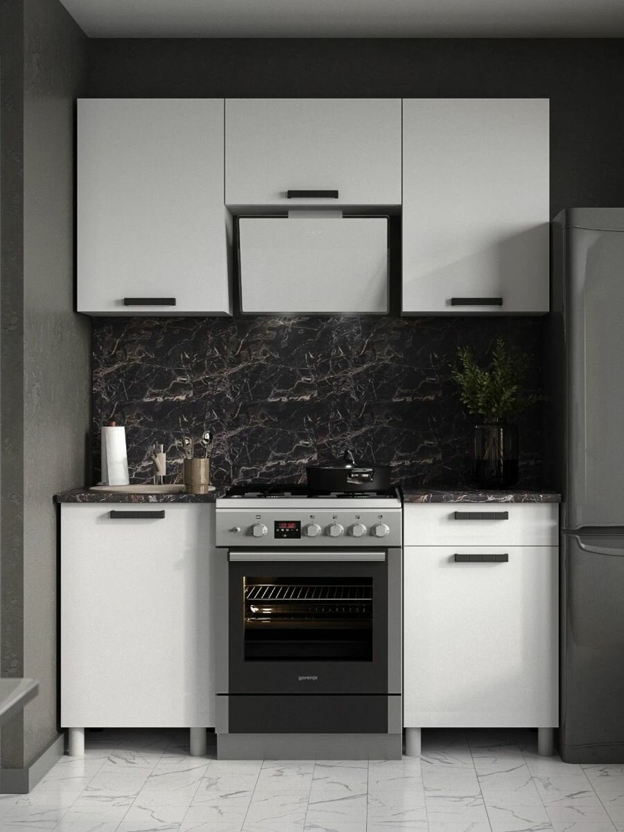 Кухонный гарнитур (кухня) без столешницы Осло 1.6м с окапом, МДФ/ЛДСП, Белый/Карбон Фарфор 1600х2160х430, тэкс