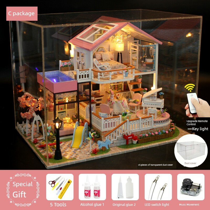 Набор для сборки домика Sweet Words DIY с LED-подсветкой, инструментами, клеем, музыкой, пультом и пылезащитным колпаком