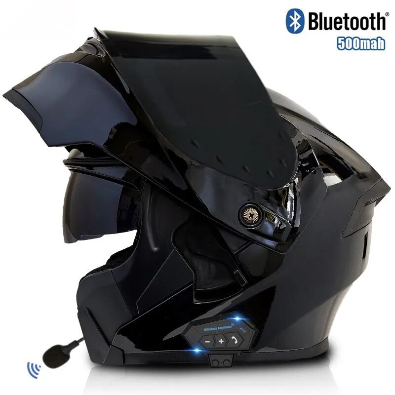 Мотошлем модулярный черный L, Bluetooth, съемная подкладка, вентиляция, ABS