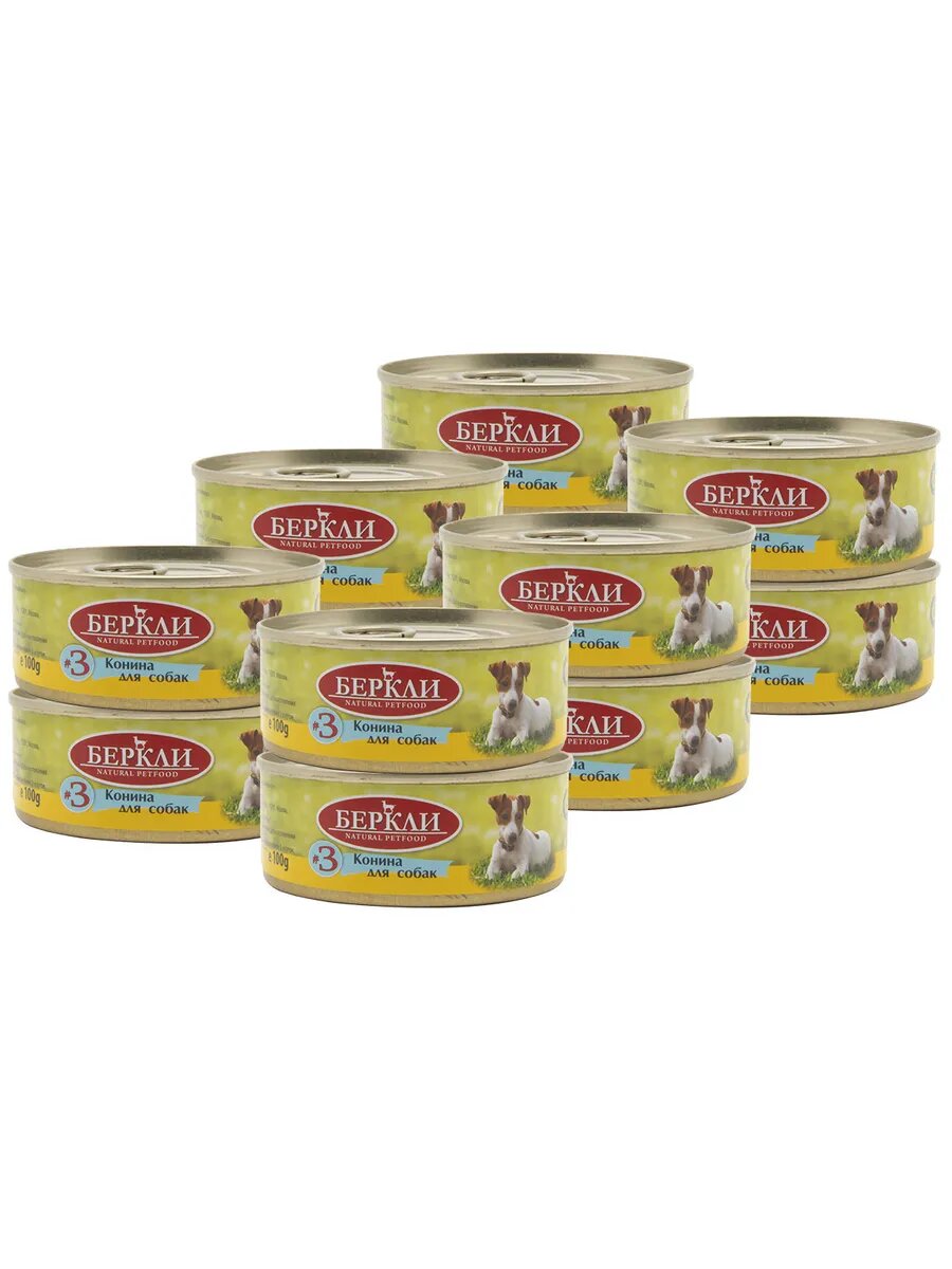 Корм влажный Берклии № 3 монопротеиновые для собак и щенков с кониной, 100 г х 12 шт