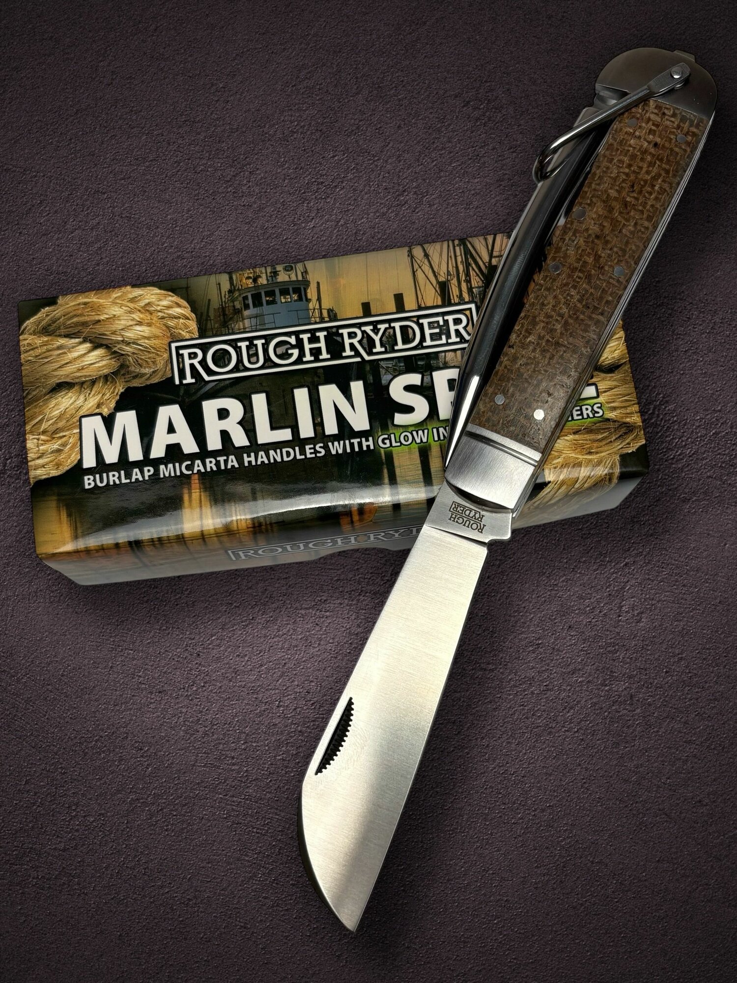 Шлюпочный нож Rough Ryder Marlin Spike Burlap Micarta / GITD Liners, RR2573