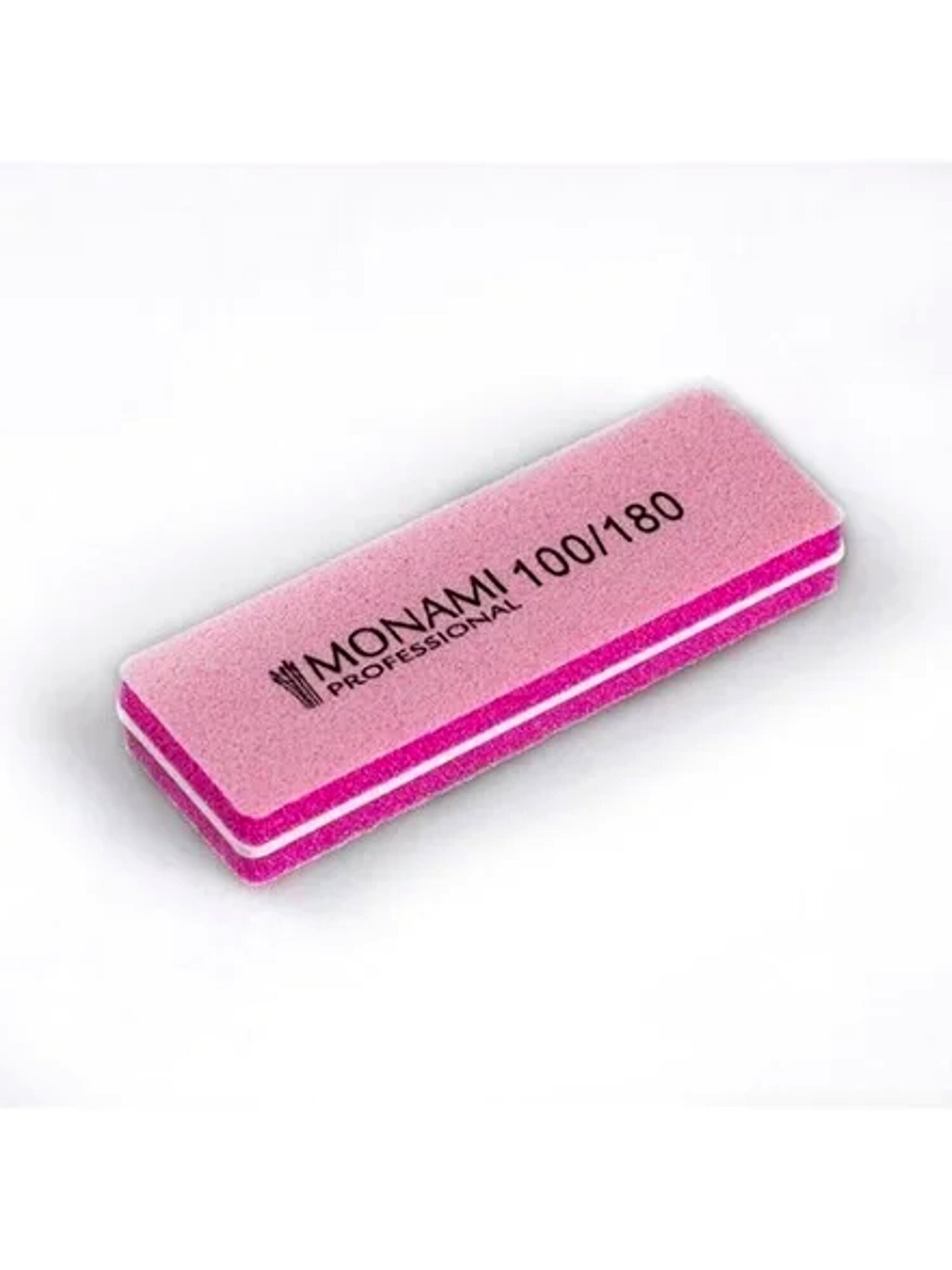 Баф Monami 100/180, прямоугольный, мини, для полировки, розовый