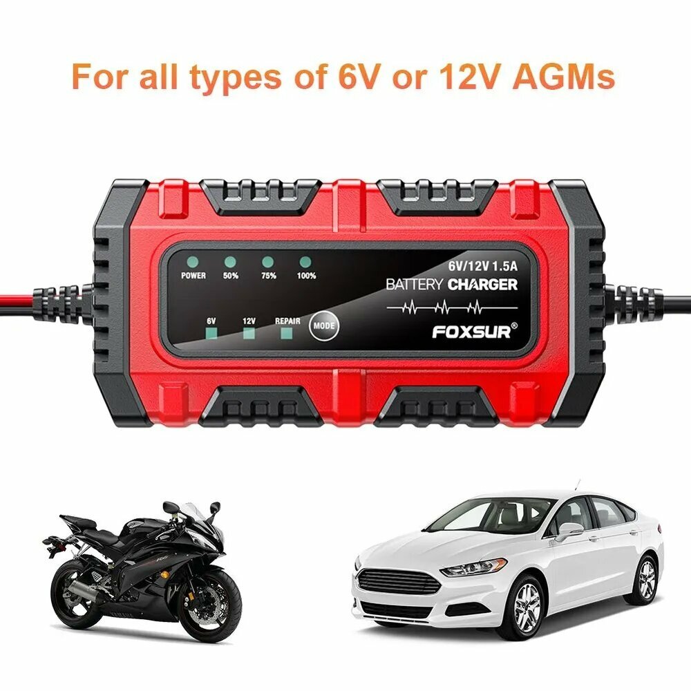 Умное зарядное устройство 6/12 В, 1,5 А для AGM, GEL, LiFePO4