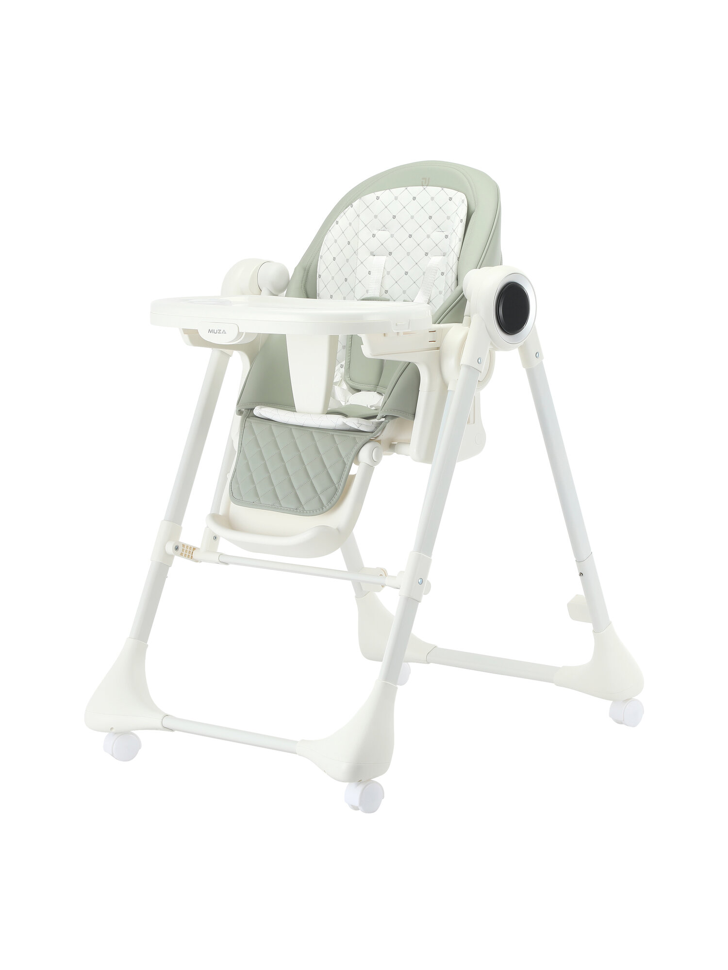 Стульчик для кормления ребенка 3 в 1 Jovola Muza, с функцией электрокачели и шезлонга от 0 мес до 3 лет, зеленый-серый