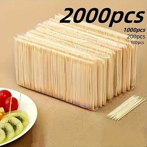 Зубочистки Бамбуковые 2000 Шт. В Индивидуальной Упаковке,6.2 См, Двусторонние, Деревянные, Для Ухода За Полостью Рта
