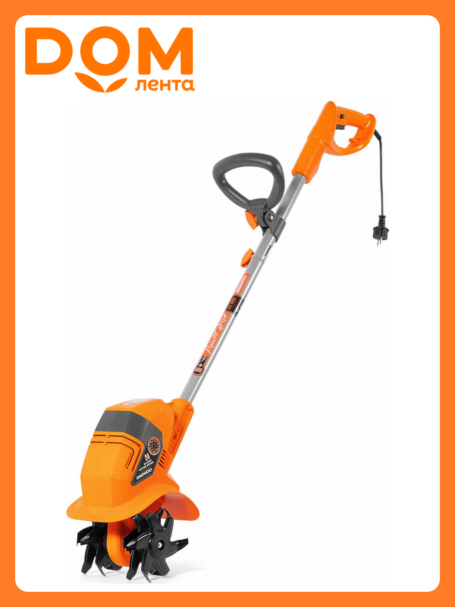 Культиватор DAEWOO Power Products DAT 400E, электрический, мощность 400Вт, ширина 19см, 24фрезы