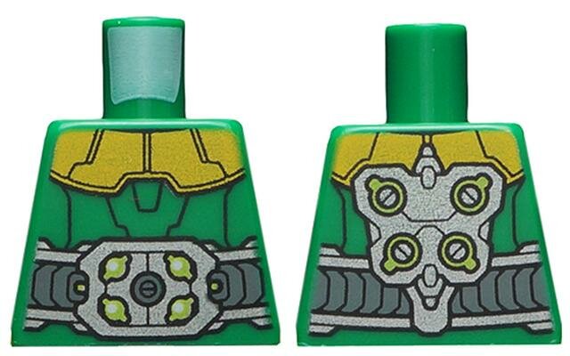 Деталь Lego 973pb3533 Torso Armor with Gold Shoulders, Large Silver Belt with Lime Highlights and Arm Attachments on Back Pattern