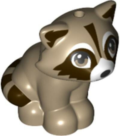 Деталь Lego 77110pb01 Raccoon, Friends with White Muzzle, Black Nose, Dark Brown Markings on Face, Ears and Tail Pattern