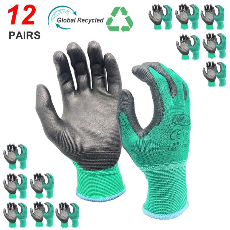 NMSafety Рабочие перчатки из нейлона 12 пар Зеленый, PU1350GN- DMF12, S