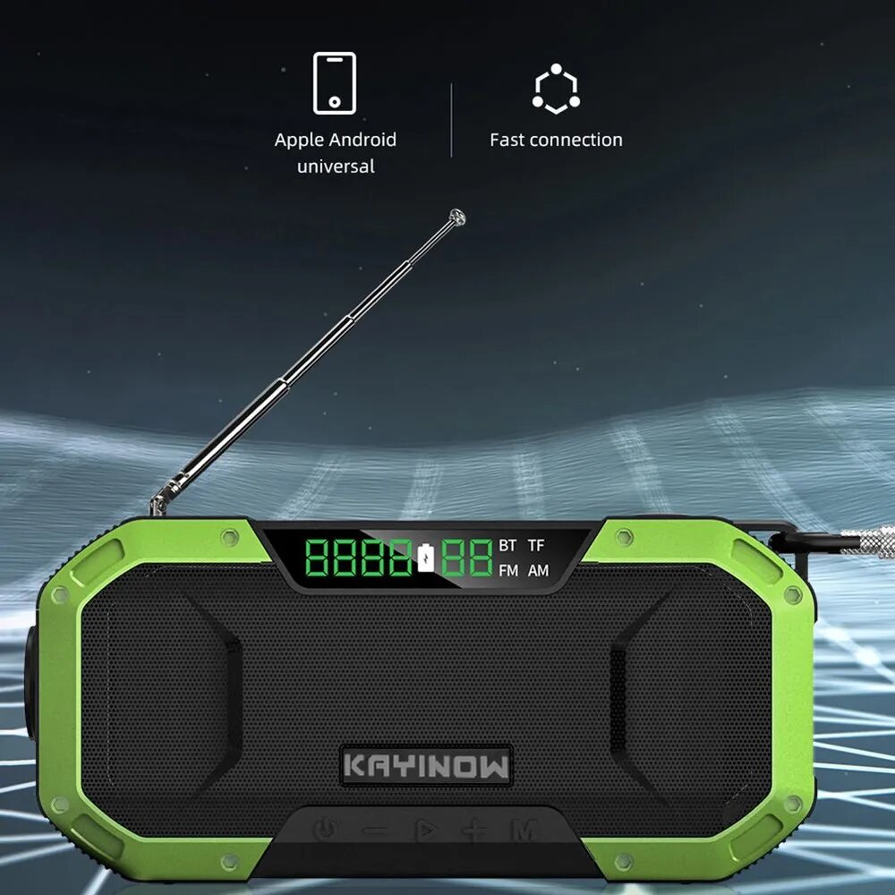 Солнечный и ручной радиоприёмник DF-580 с Bluetooth 5.0, аккумулятором 5000 мА ч и IPX5