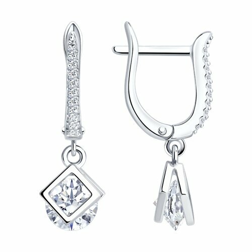 Серьги, серебро, 925 проба, родирование, фианит