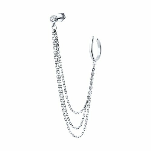 Серьги каффы, серебро, 925 проба, родирование, фианит