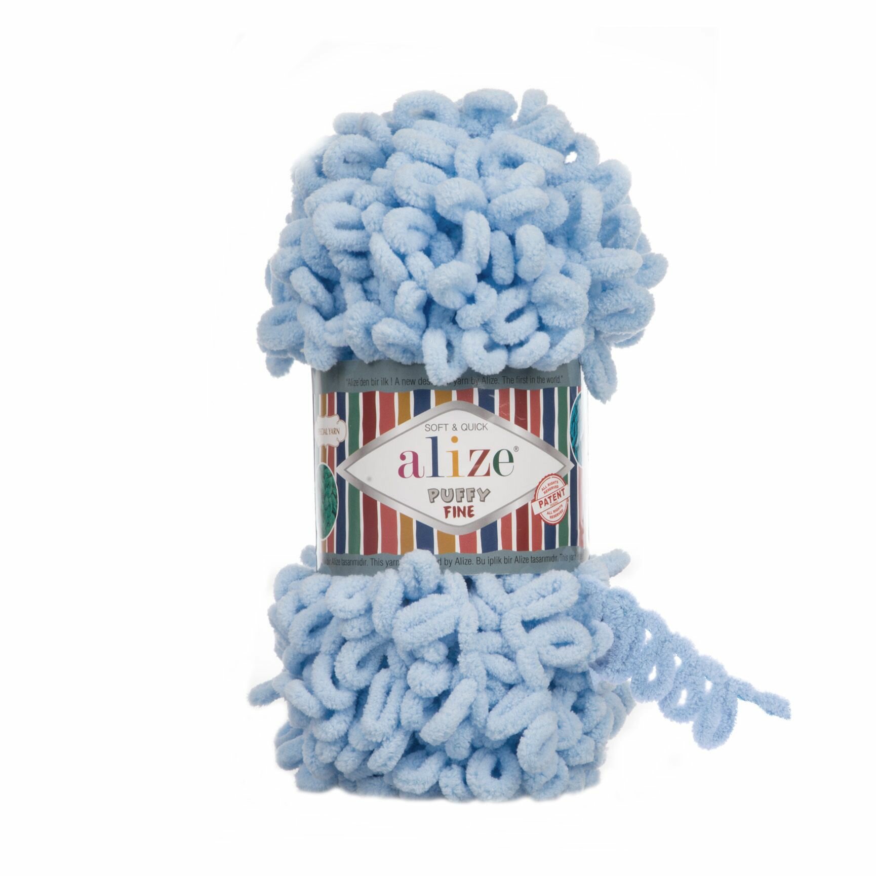 Пряжа для вязания Alize Puffy Fine 1 моток (14 м, 100 гр), цвет 218 детский голубой