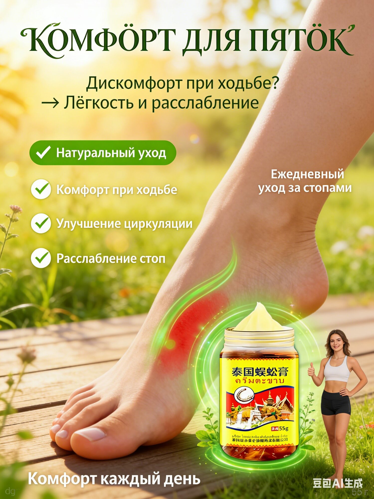 Мазь для пяток 55г крем для ног для путешествий уход за стопами после долгих прогулок и нагрузок