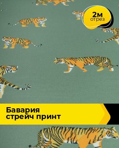 Ткань для шитья и рукоделия "Бавария" стрейч принт, отрез 2 м * 148 см, цвет оливковый