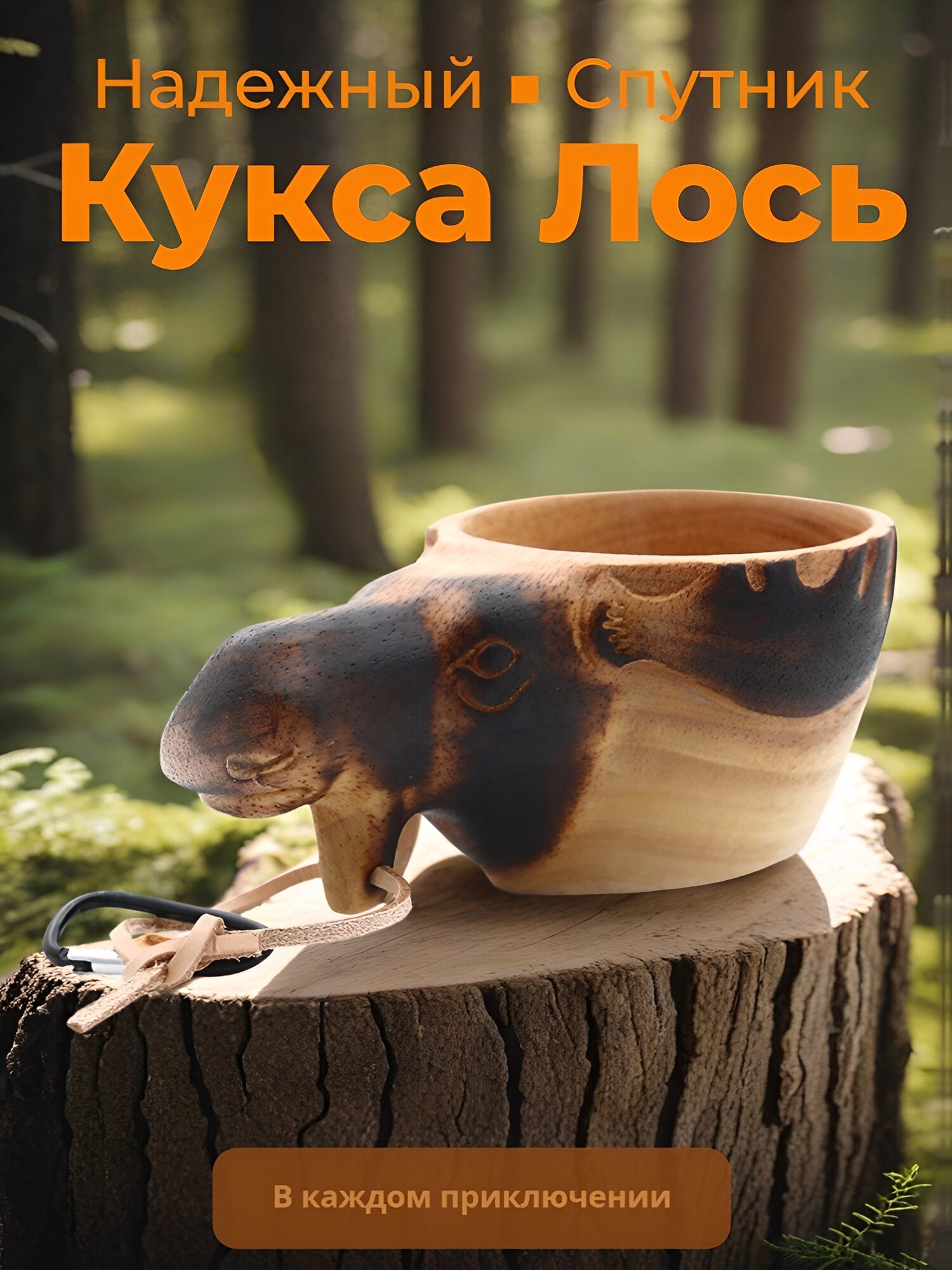Кружка - кукса "Лось" 200 мл, натуральное дерево