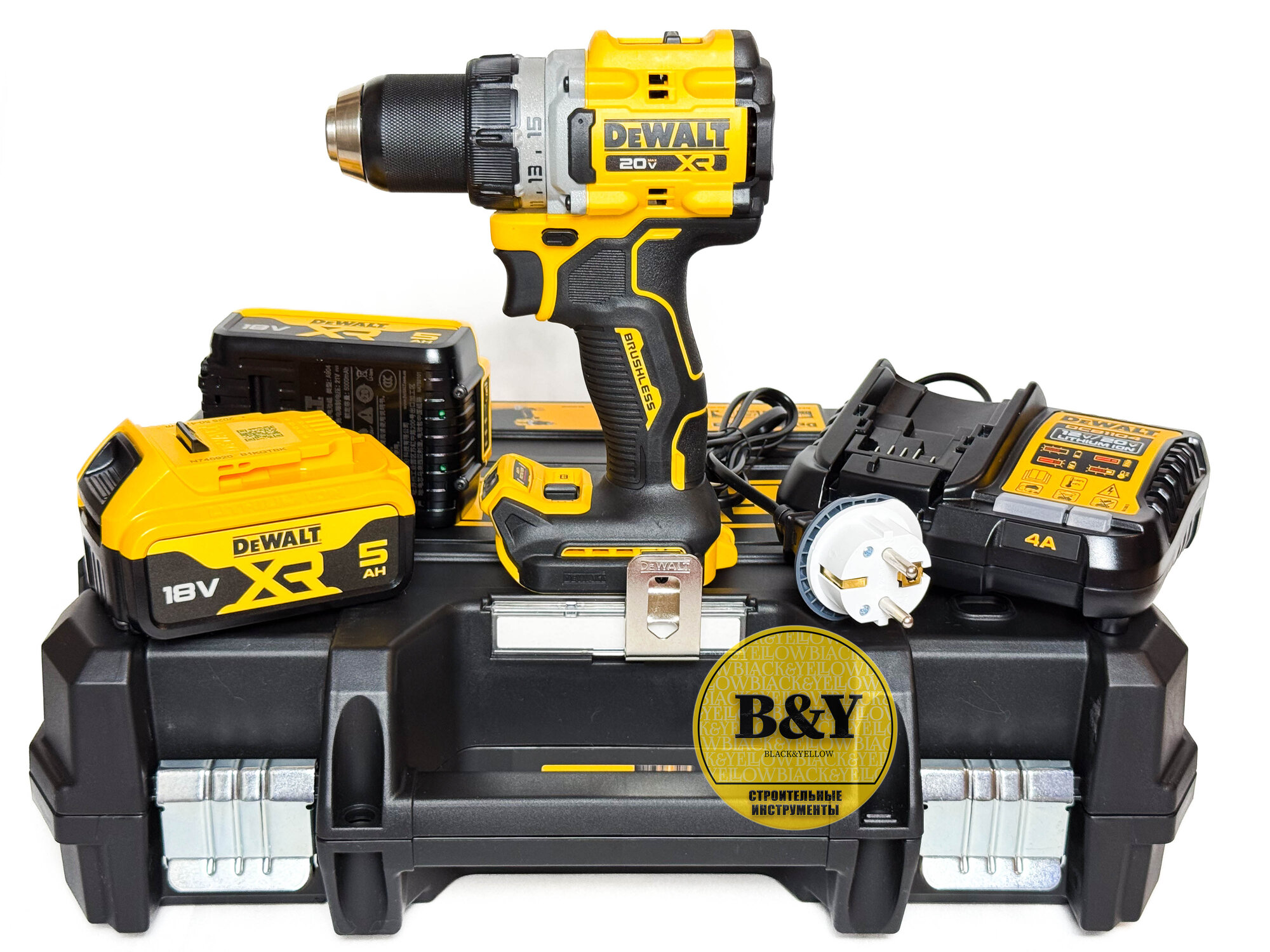 Дрель-шуруповёрт DeWalt DCD801P2, профессиональный, 2 аккумулятора, LiIon, чёрный/жёлтый