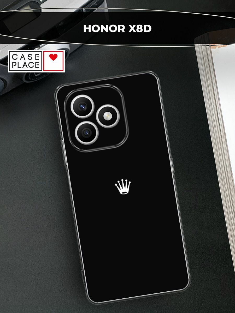 Чехол на Honor X8d / Хонор X8d с принтом Белая корона на черном фоне