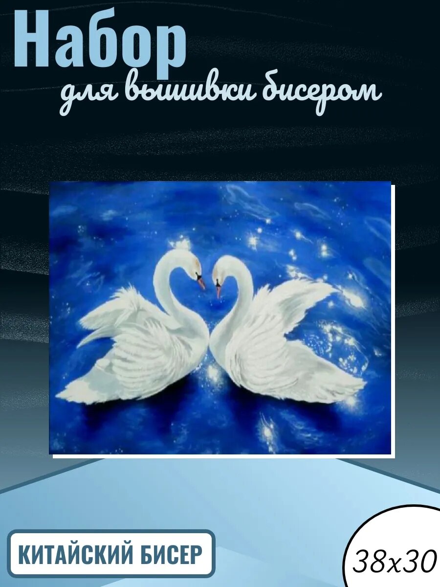 Набор для вышивки "Лебединая пара", 38x30 см, полная вышивка, цветная схема
