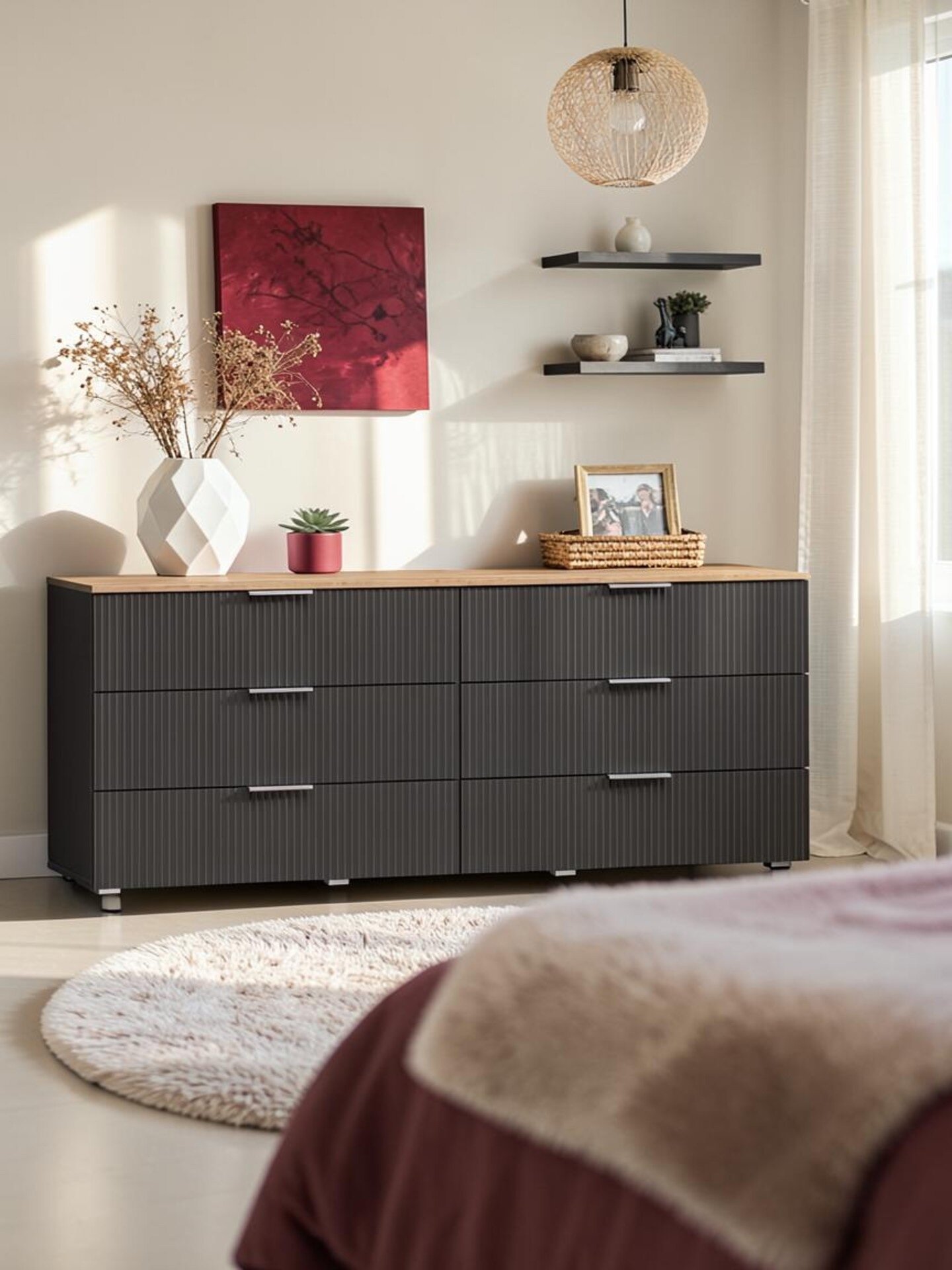 Комод Салерно 6 (МДФ) 23006 Софт Черный агат Черный 0190 PE NOW 182x42x72 см, Фиеста