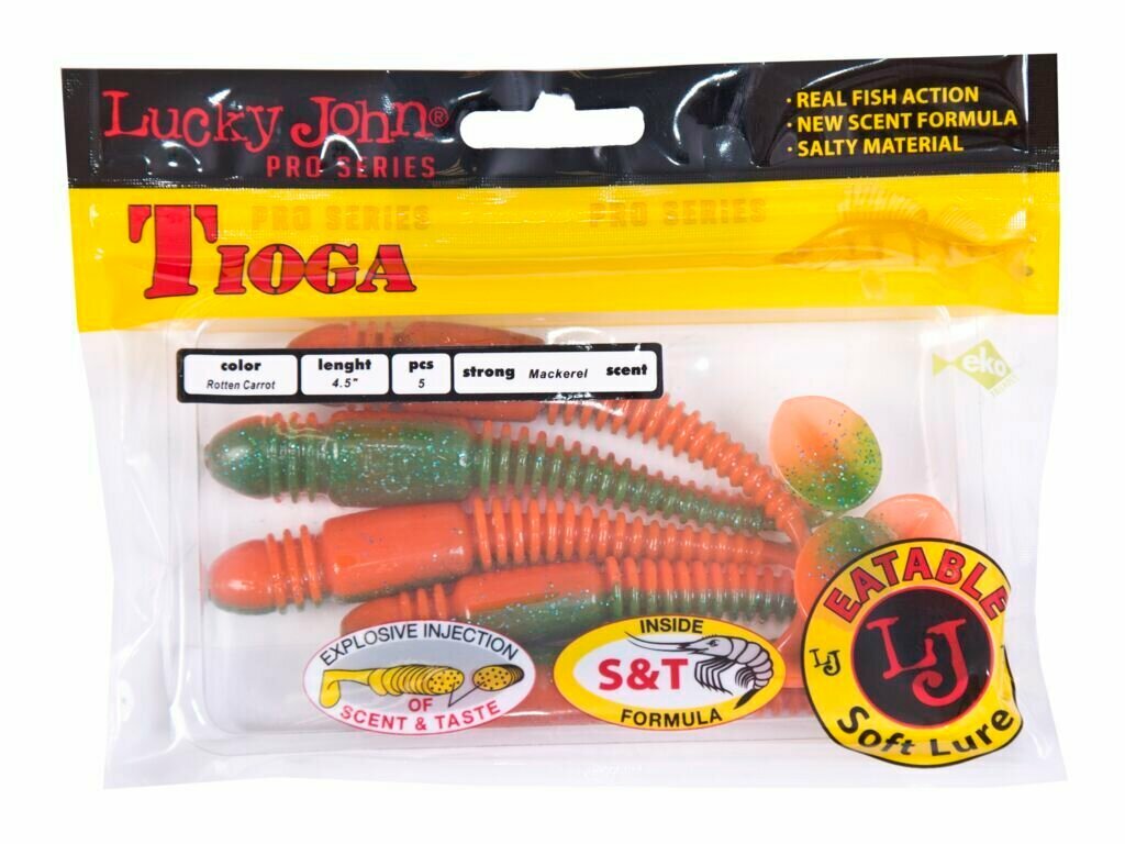 Виброхвосты "съедобные" Lucky John Pro Series TIOGA 4.5in (11,4 см), цвет T56, 5 шт. / силиконовые приманки для рыбалки