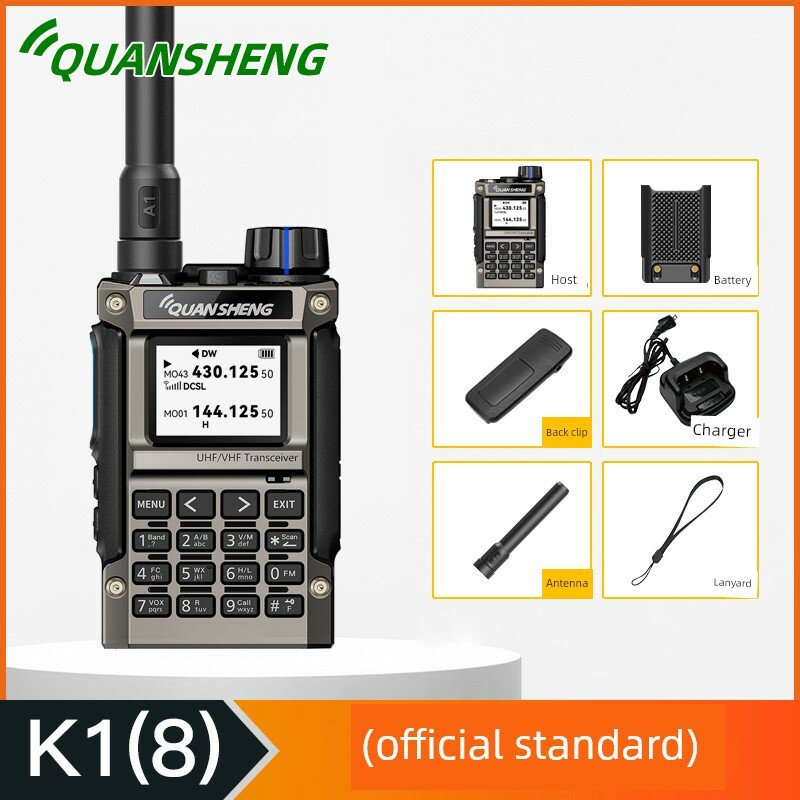 Quansheng UVK1 Радиостанция с батареей 1400 мАч, корпус из цинкового сплава, включая наушники и короткую антенну