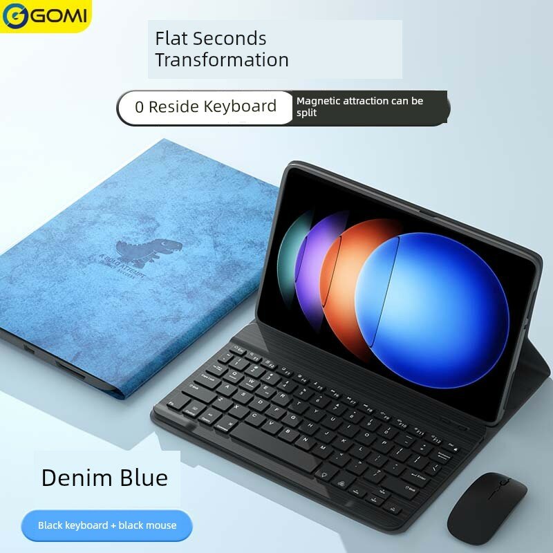 Чехол для Xiaomi Pad 6S Pro 12,4 дюйма с черной клавиатурой и мышью в оттенке деним синего