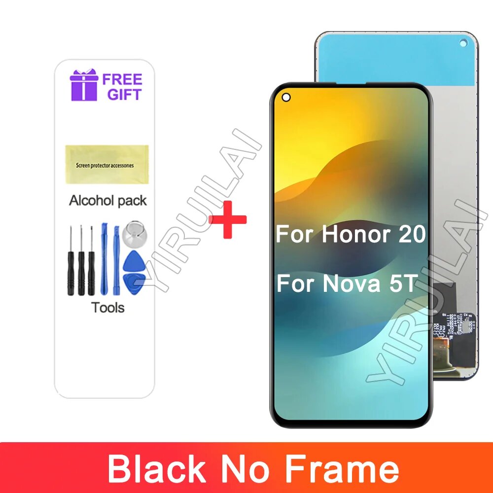 Дисплей для Huawei Honor 20/Nova 5T, черный, без рамки