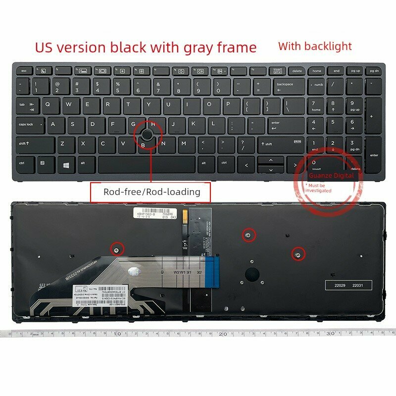 Клавиатура HP ZBOOK 17 G3/G4 с серым корпусом без подставки для мыши и подсветкой клавиш