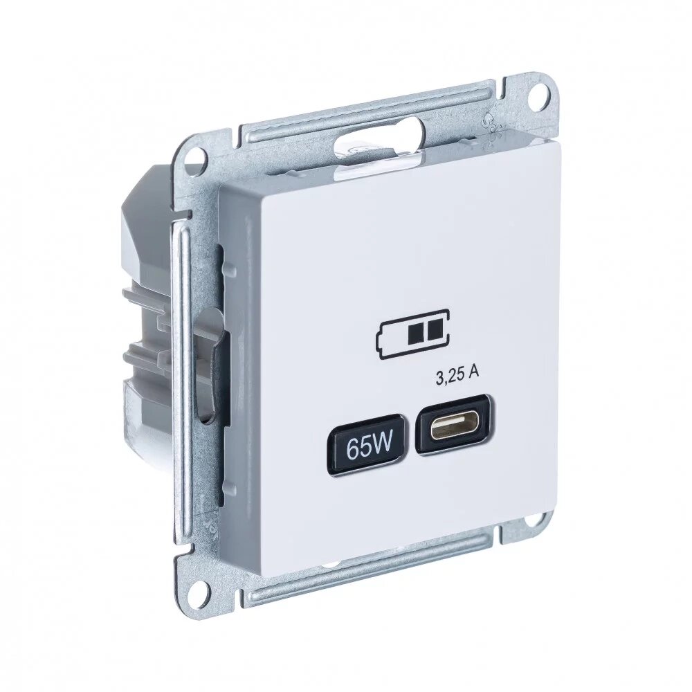 Розетка Systeme Electric AtlasDesign USB тип-C, 65 Вт, высокоскоростная зарядка QC, PD, механизм, Белый